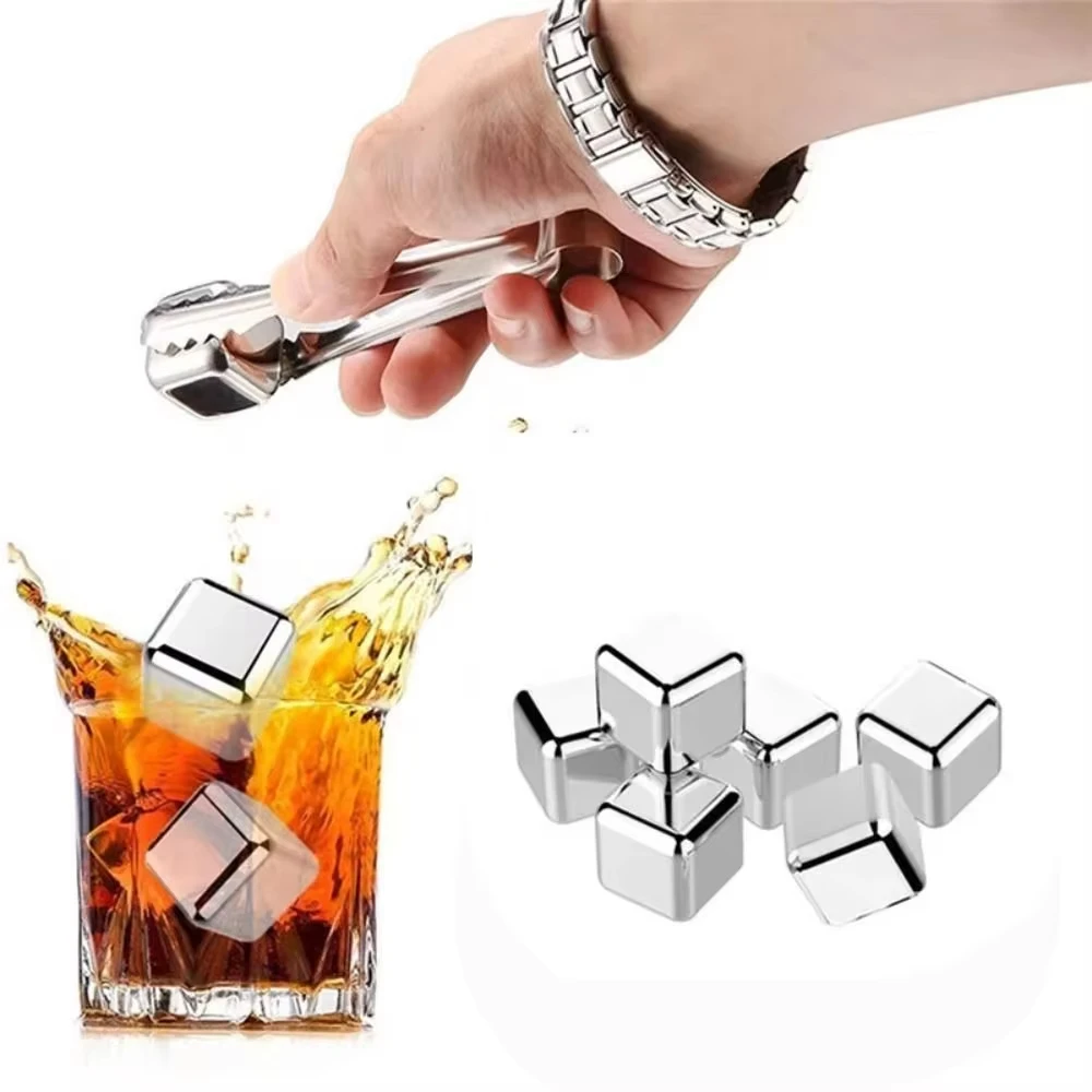 Stainless Steel Ice Cubes With Clip Reusable Chilling Stones Whiskey ...