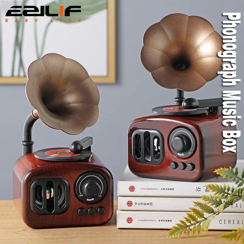 Music Box, Retro Phonograph Music Box Decoration Ornament Musical Box ...