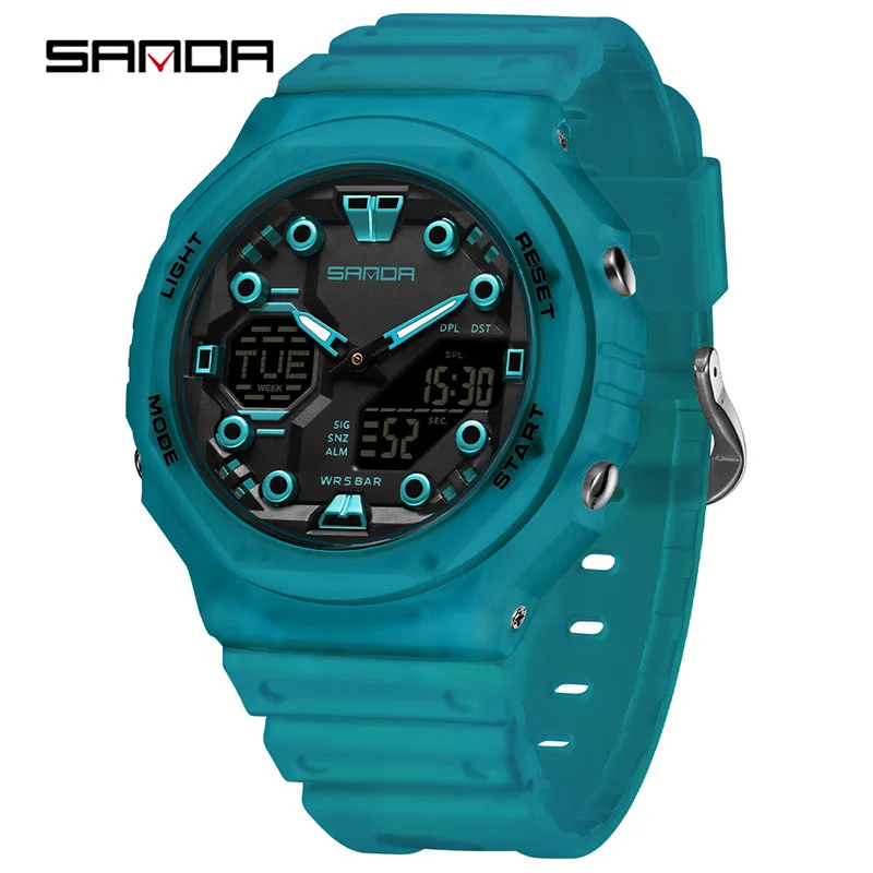 SANDA 6200 Stopwatch Wristwatch Alarm LED Light Digital Watches Men's ...