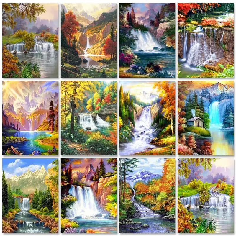 Coloring Numbers Waterfalls | Painting Numbers Canvas | Handicrafts ...