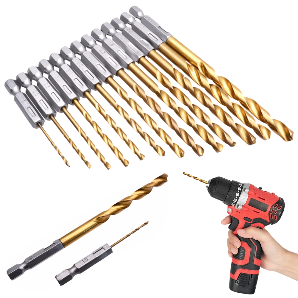 13-PCS-1-4inch-Hex-Shank-Drill-Bits-Titanium-Coated-HSS-Twist-Impact ...
