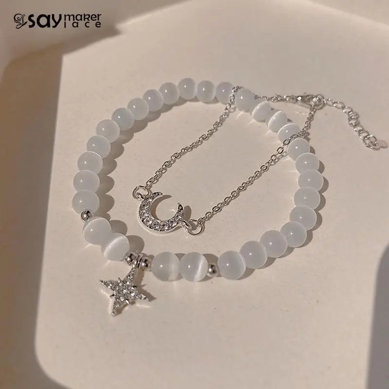 1PCS Cute Star Moon Bracelet Exquisite Pink Bracelets For Women Metal ...