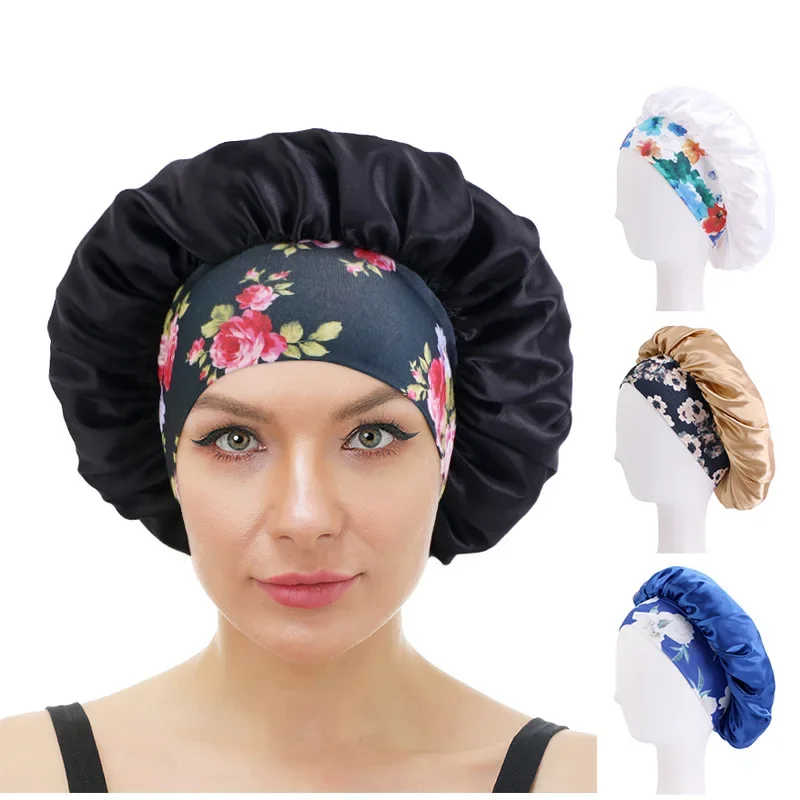 Women-Satin-Bonnet-Cap-Silky-Big-Bonnet-for-Women-Floral-Printing-Sleep ...