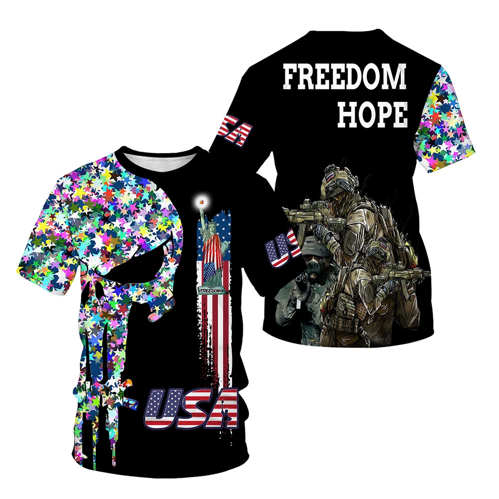 ARMY VETERAN 3D Print Men's T shirts Amercian Soldier Casual Round Neck ...