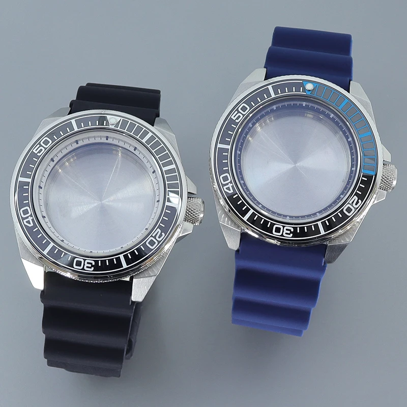 Silver-43-8mm-Modified-Samurai-Diving-Men-s-Watch-Cases-Rubber-Bracelet ...