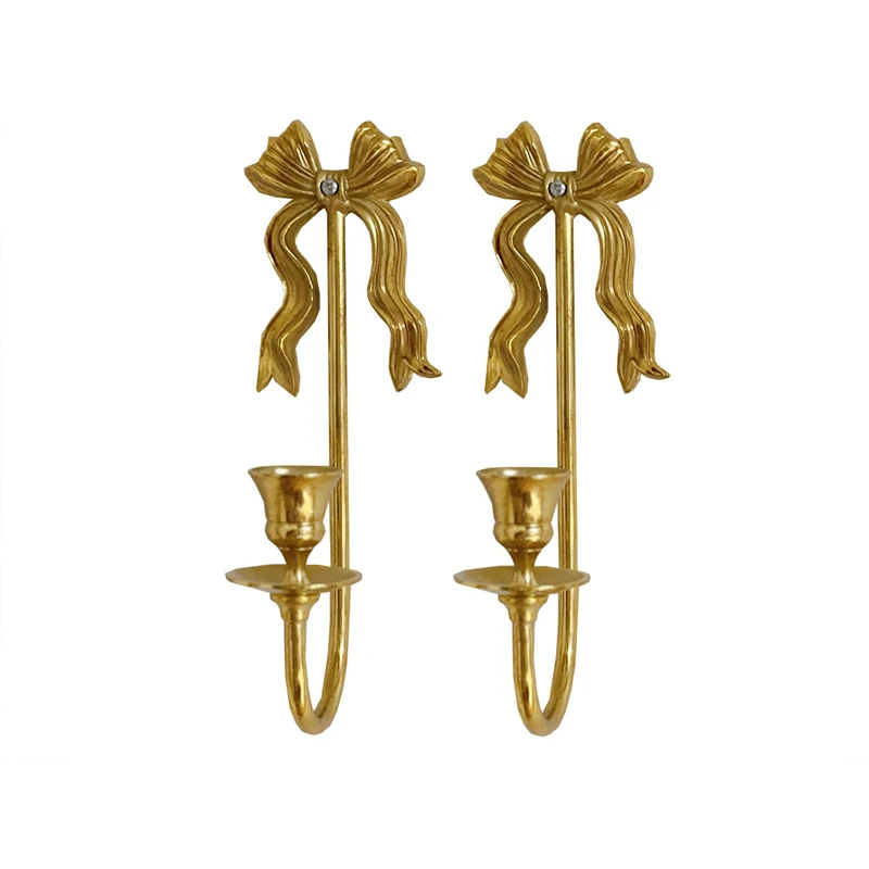 Brass Carved Candlestick Room Decor French Vintage Bow Candle Holder ...