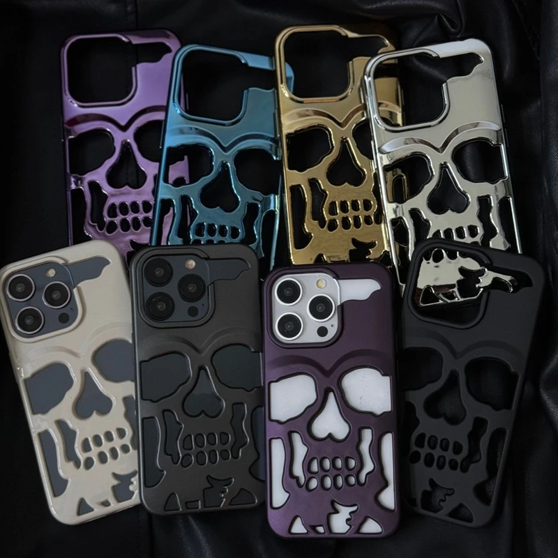 Hollow Skull Phone Case for iPhone 16 15 14 13 Pro Max TPU Soft Bumper ...