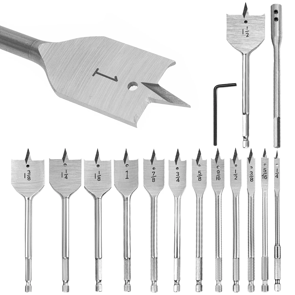 13Pcs-Spade-Drill-Bit-Sets-Alloy-Steel-Paddle-Flat-Bit-with-Quick ...