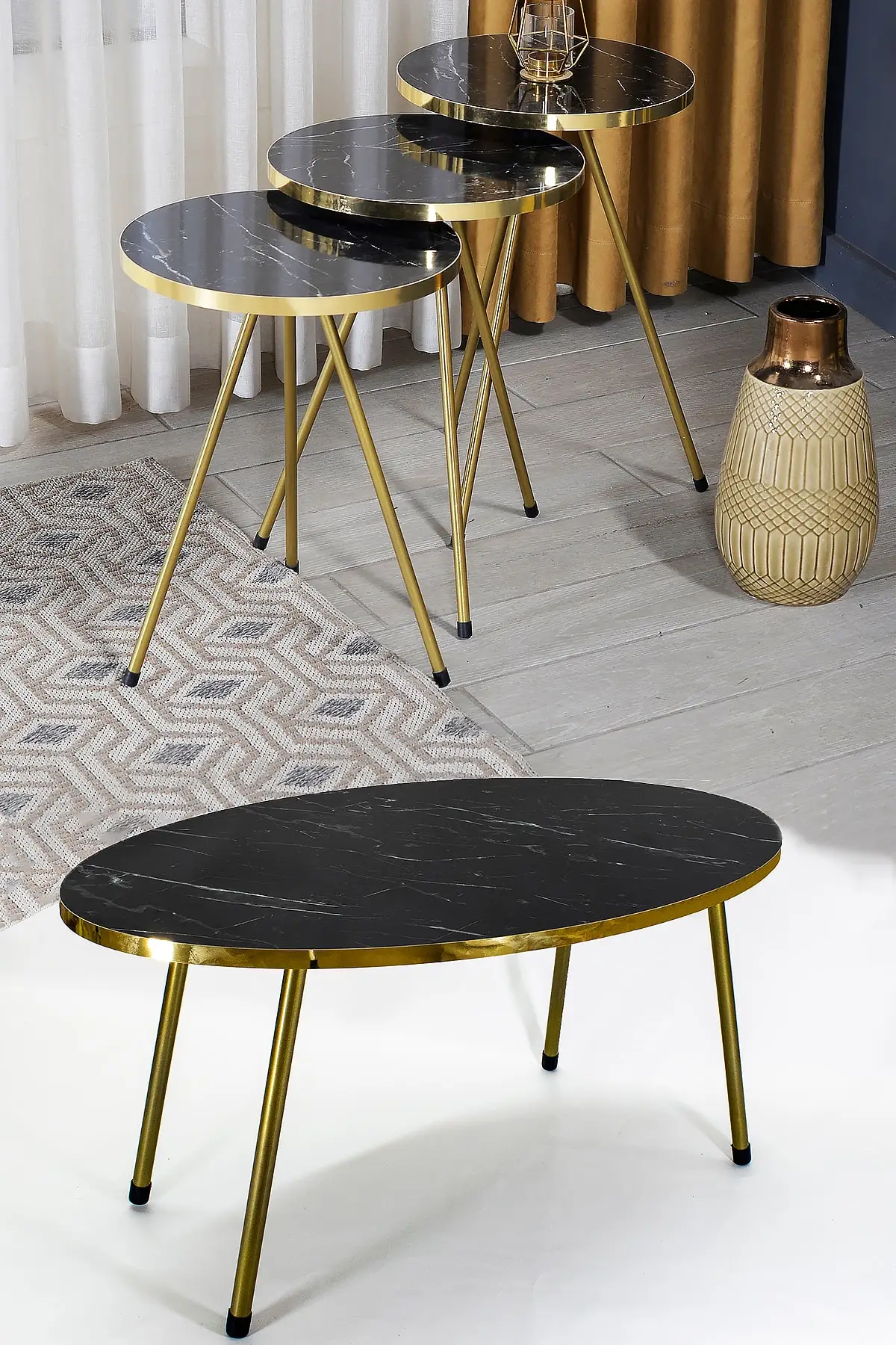 Zigon Coffee Table And Coffee Table in the Middle Ellipse Gold Metal ...
