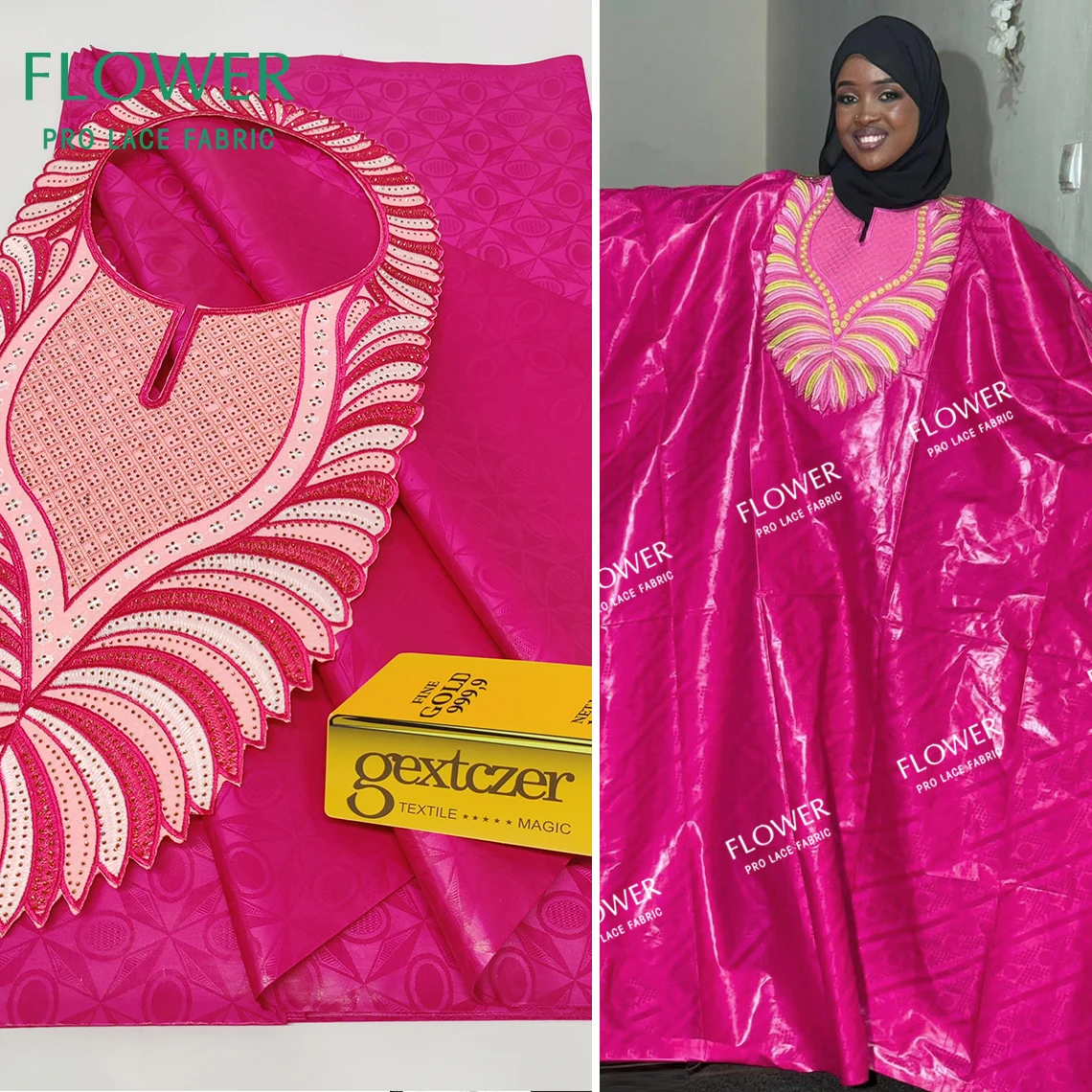 African Neckline Collar With Bazin Riche Fabric Embroidery DIY ...