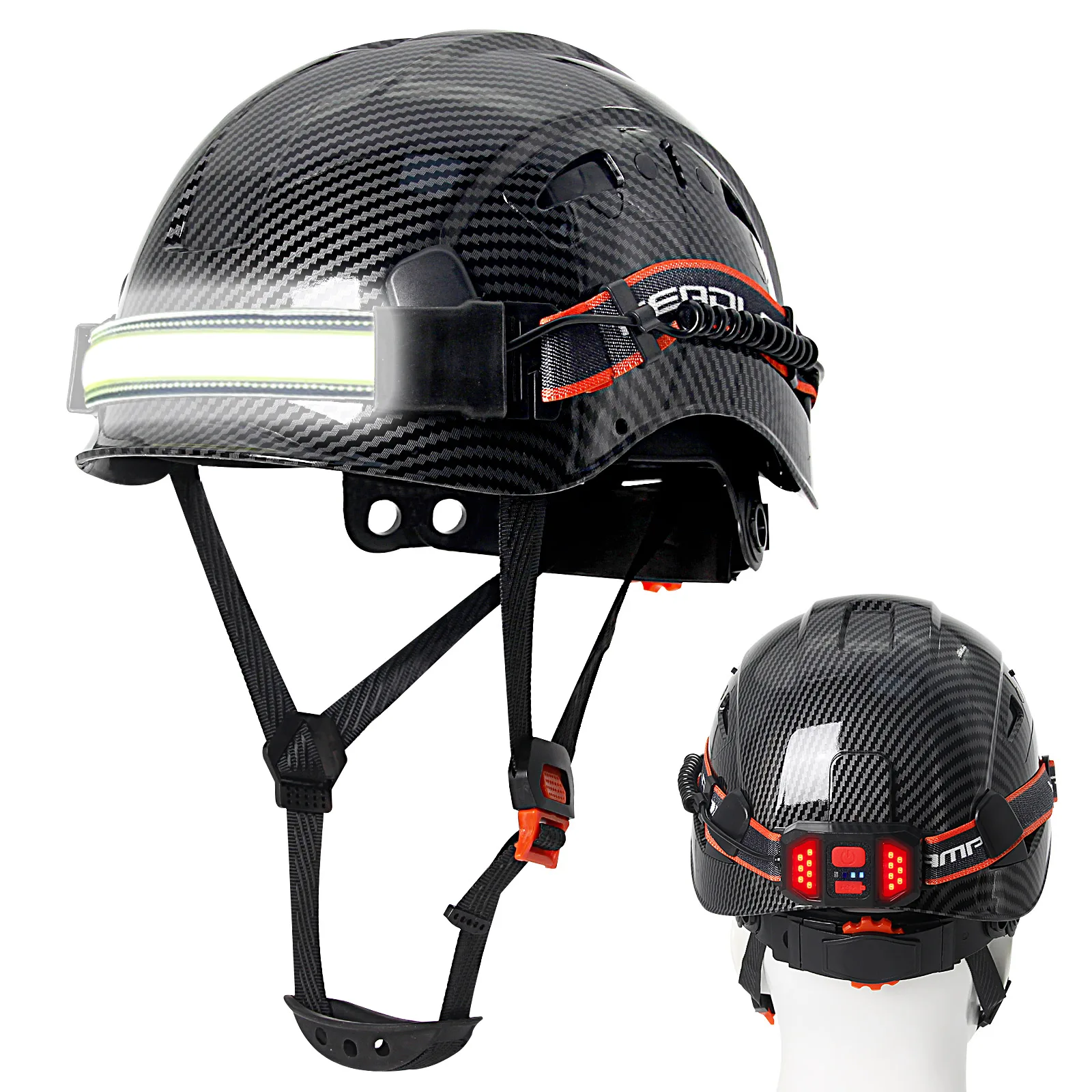 CE Carbon Fiber Safety Helmet With Led Headlight Strip and Taillight ...