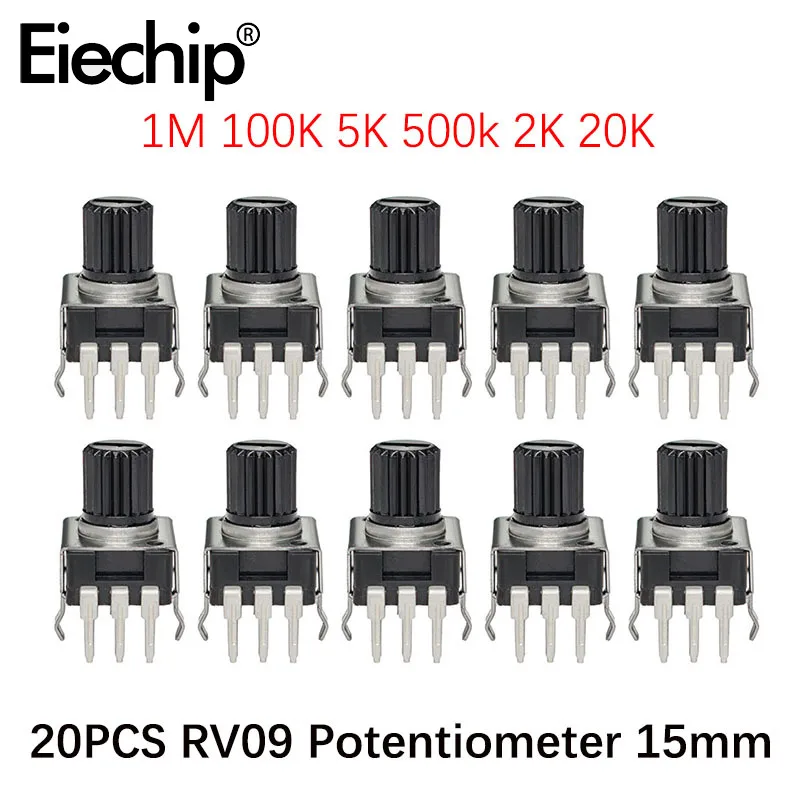 20PCS-RV09-Potentiometer-Vertical-15mm-1M-100K-5K-500k-2K-20K ...