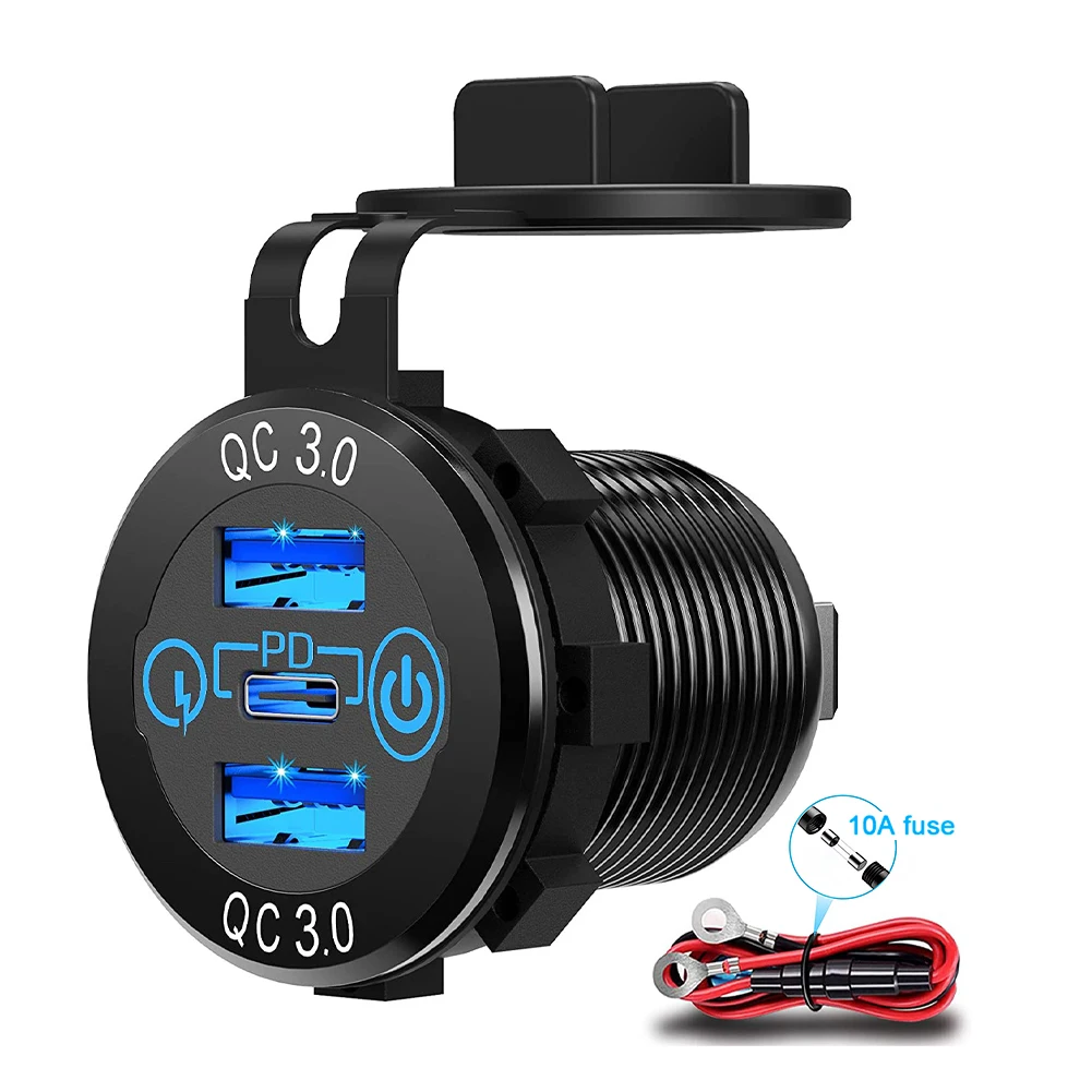 12V/24V Triple USB C Car Charger Socket USB Outlets PD & 18W QC3.0 ...