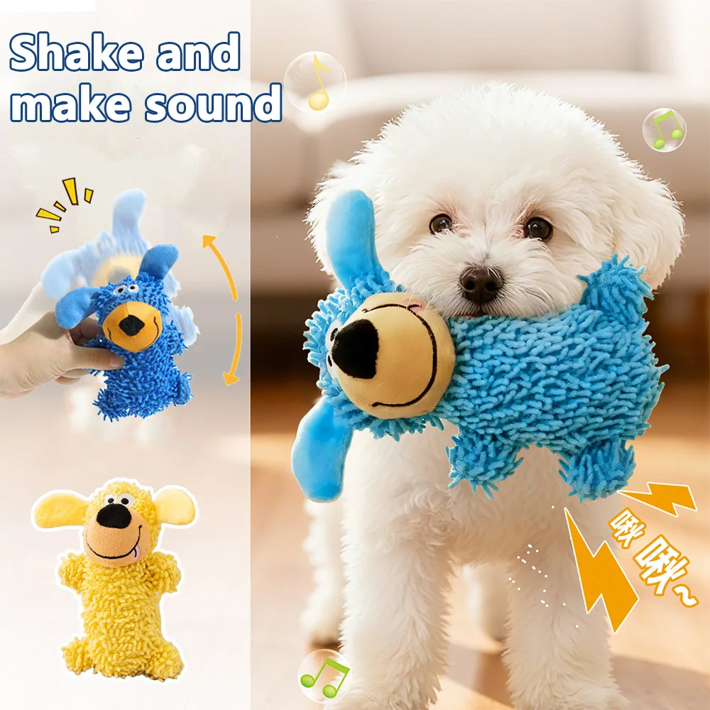 Cute Cartoon Squeaky Plush Mop Dog Toy Interactive Chewproof Play Toy ...