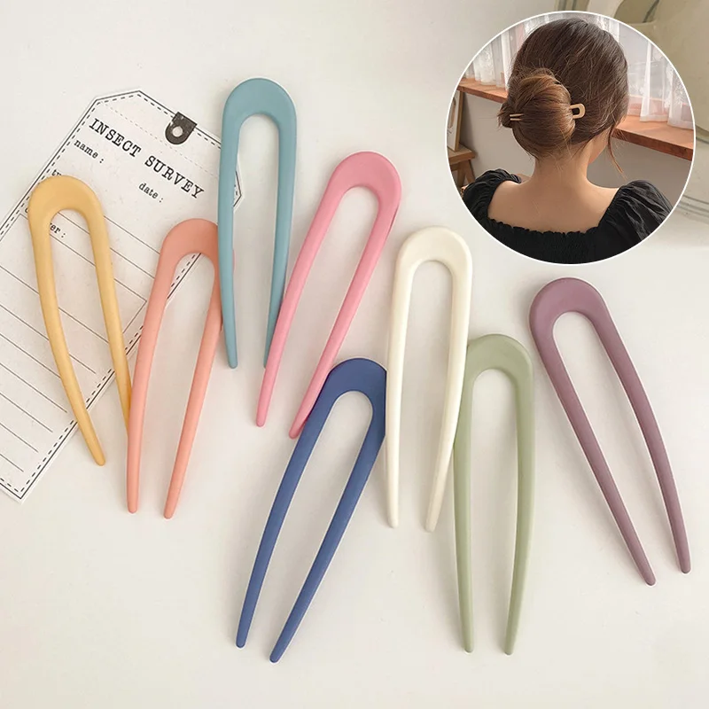 Elegant-U-Shape-Plastic-Hairpin-For-Women-Fashion-Solid-Color-Shell ...