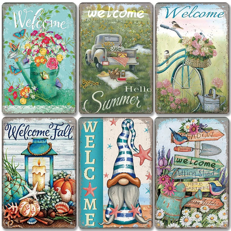 Vintage Welcome Poster Metal Tin Signs Flowers Birds Car Metal Plaque ...