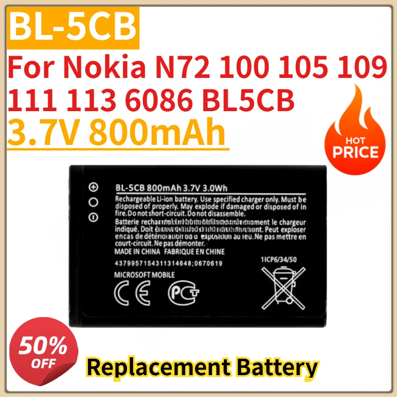 High Quality New BL-5CB Mobile Phone Battery 3.7V 800mAh for Nokia N72 ...