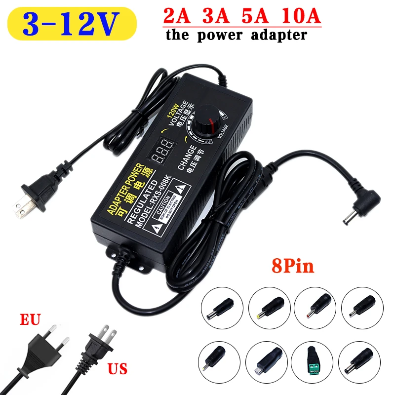 AC DC 가변 전원 공급 장치 3V 5V 6V 9V 12V 2A 3A 5A 10A AC/DC 스위칭 전력 공급 어댑터 범용 220V ~ 12V 볼트 어댑터 ...