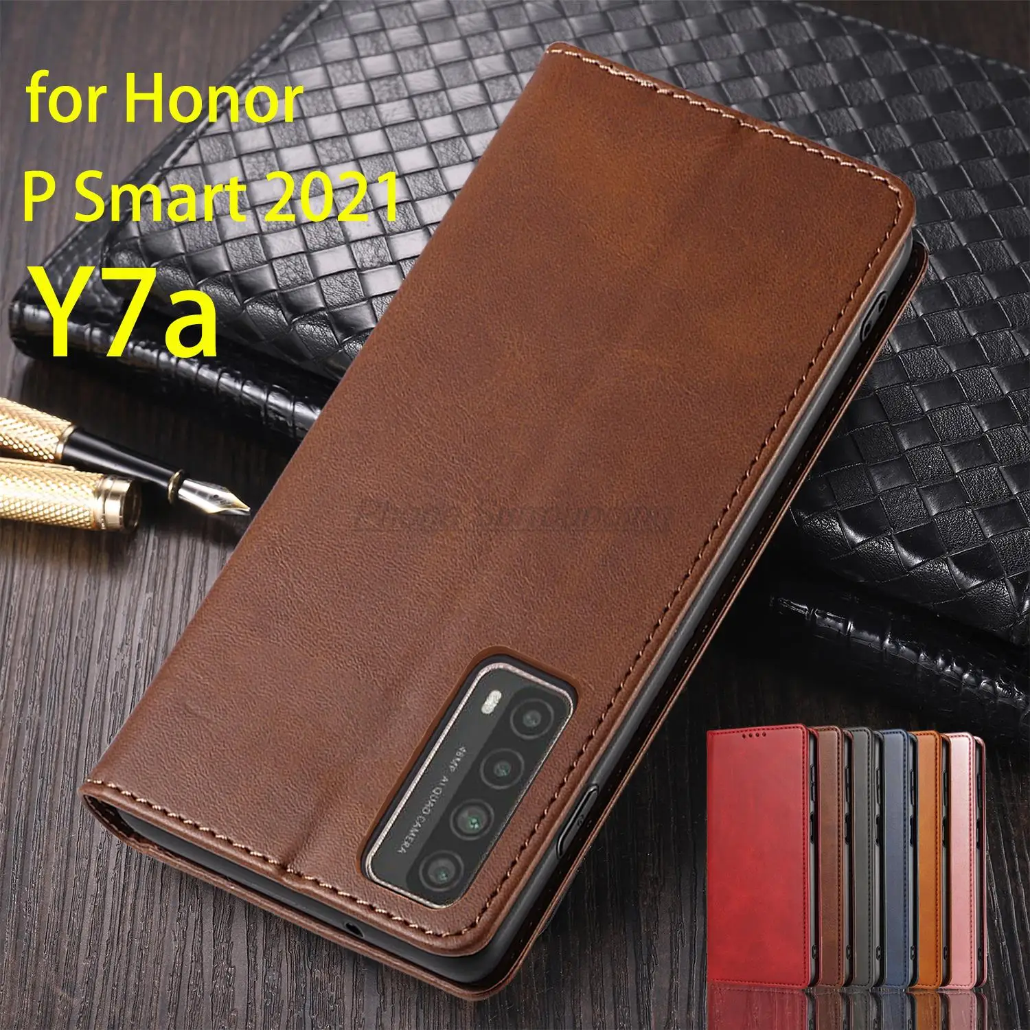 Leather-Case-for-Huawei-Y7A-P-Smart-2021-Flip-Case-Card-Holder-Holster ...