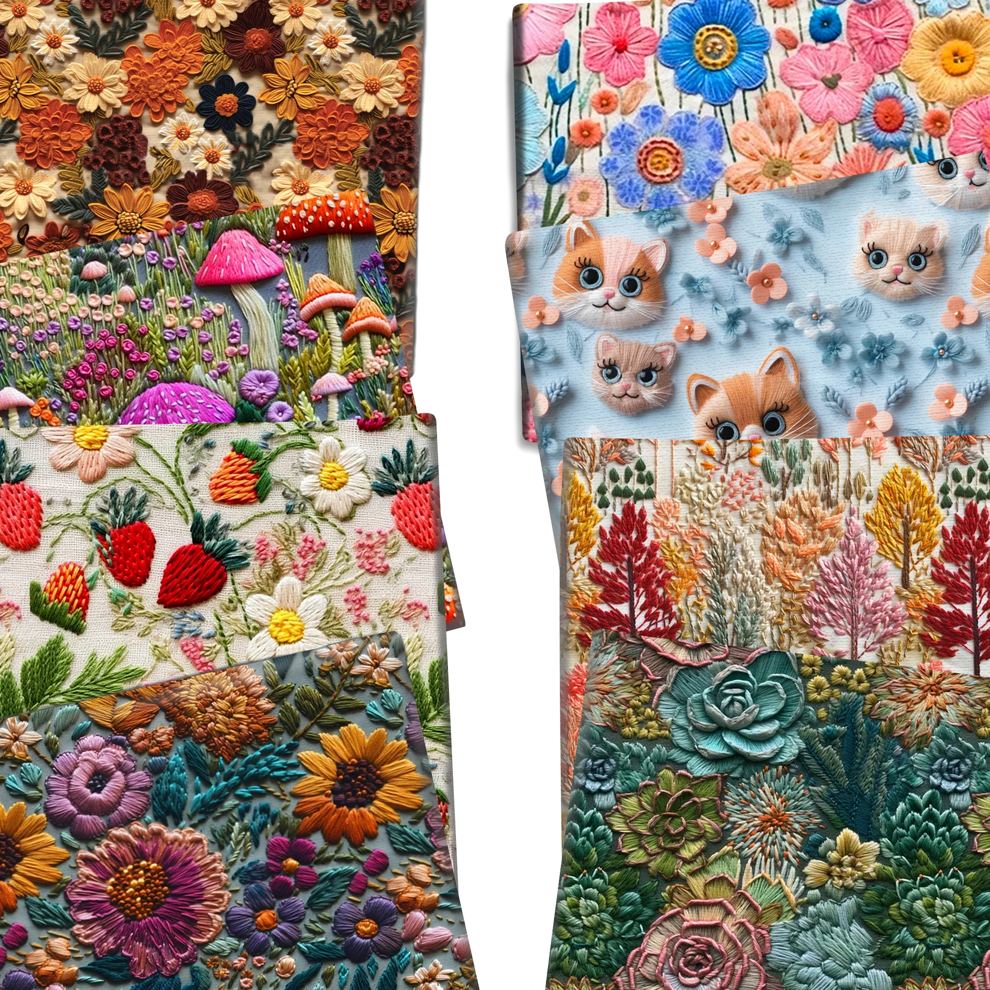 50-145cm-Floral-Pumpkin-Cat-Imitation-Embroidery-Printed-Satin ...