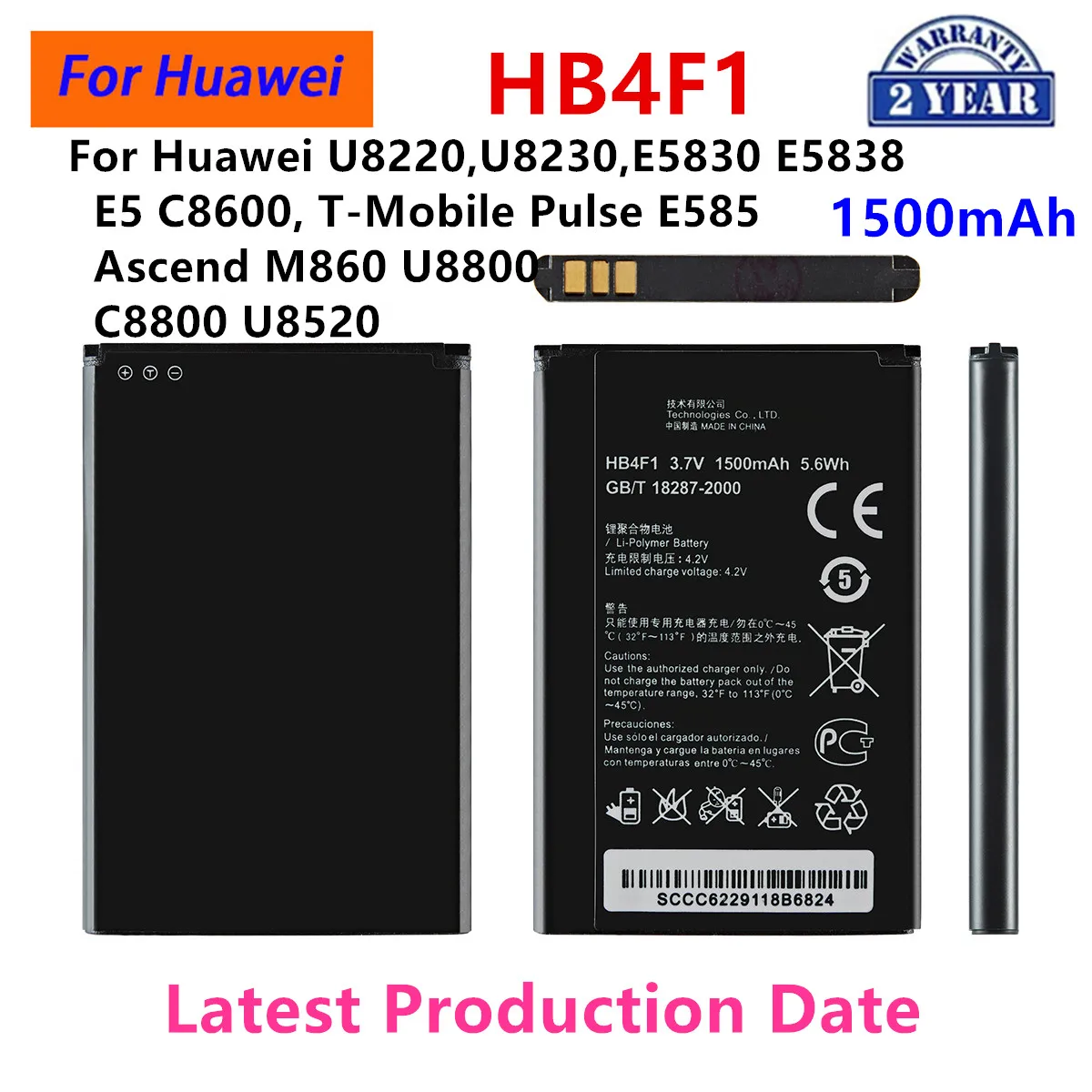 100% akumulator HB4F1 dla Huawei U8220,U8230,E5830,E5838,E5,C8600, T ...