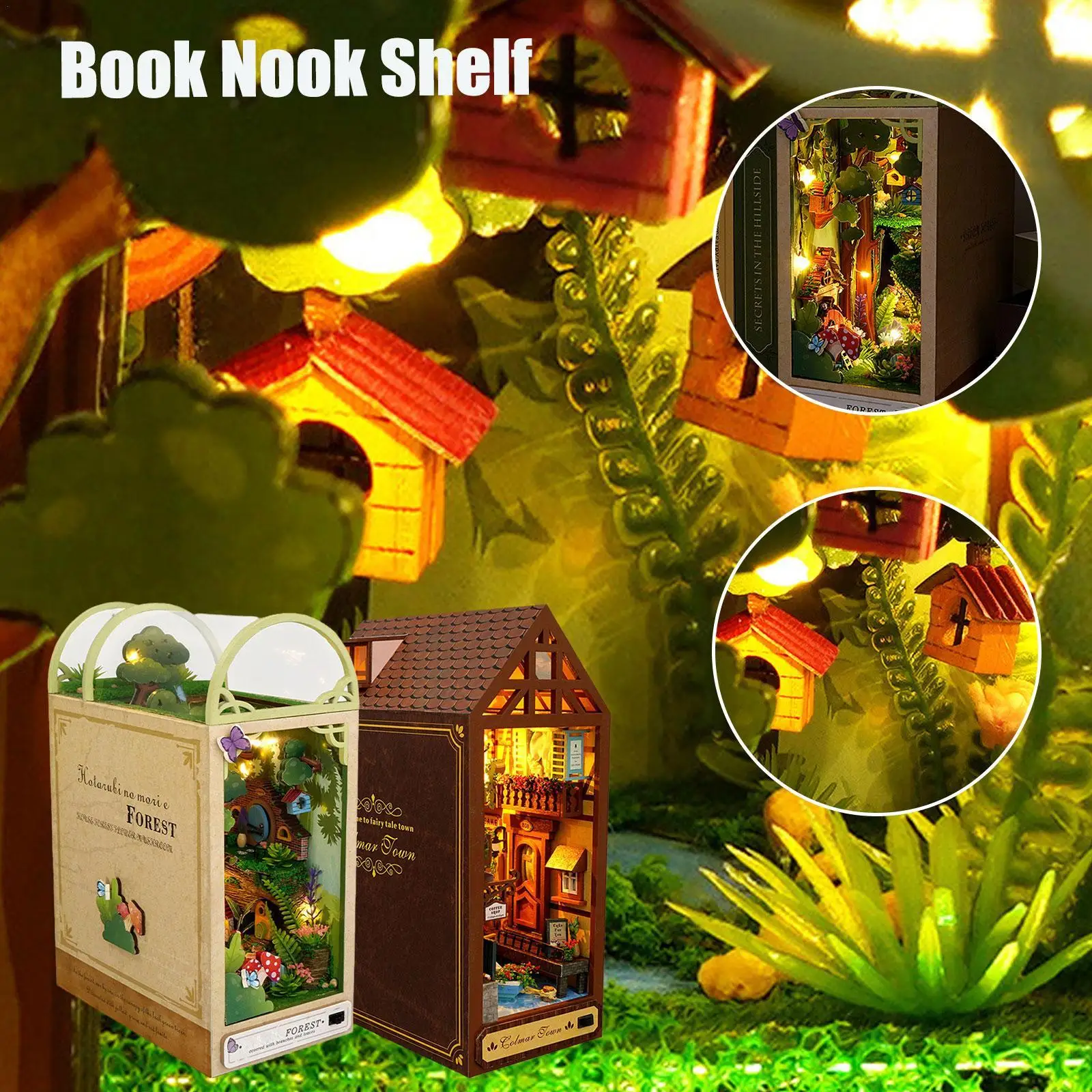Criativo DIY Wooden Book Nook, Shelf Insert Kit, Miniatura Fairy Tale ...
