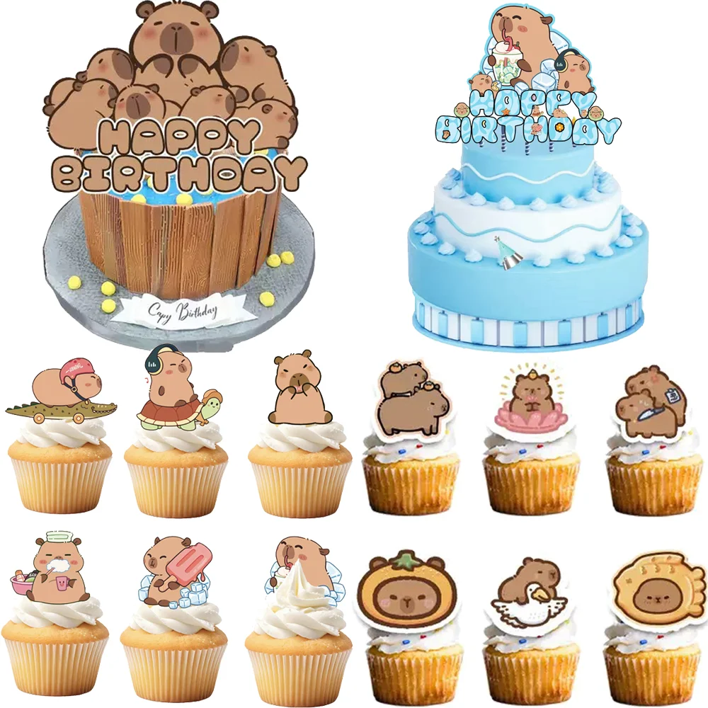 Cartoon Capybara Cake Topper Birthday Party Decoration Paper Wood ...