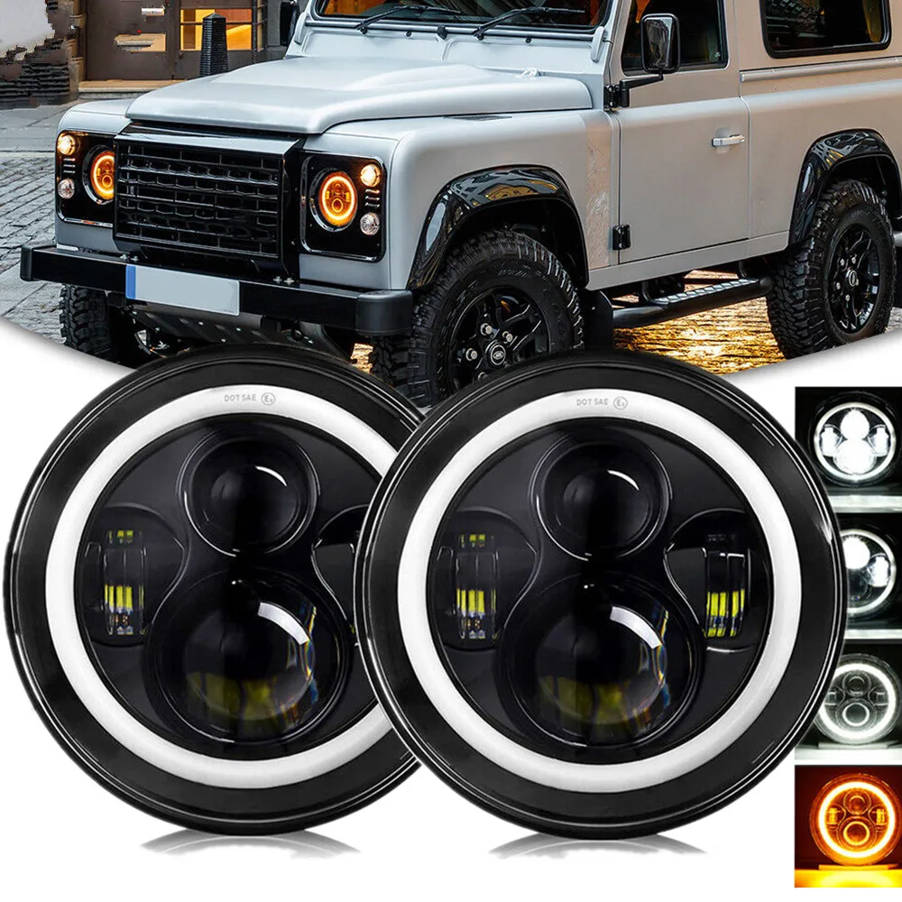 2pc-Car-7-fari-per-Land-Rover-Defender-90-110-Kit-faro-rotondo-a-LED ...