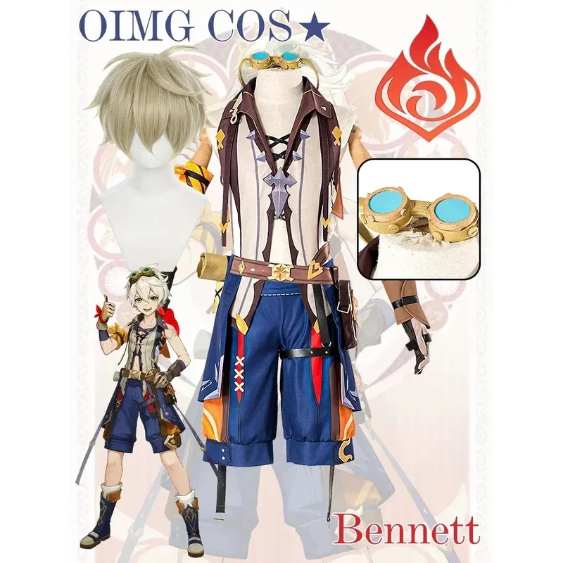 Genshin Impact Bennett Cosplay Costume Uniform Wig Anime Halloween High ...
