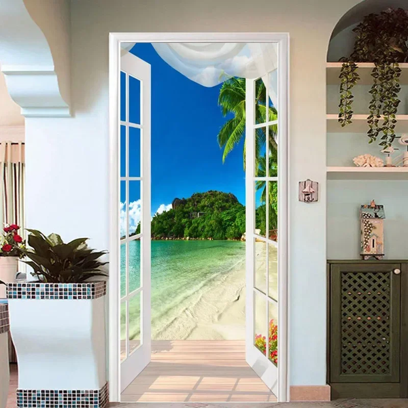 Papier peint,Papier peint autocollant 3D Door,bord de mer,paysage,plage ...