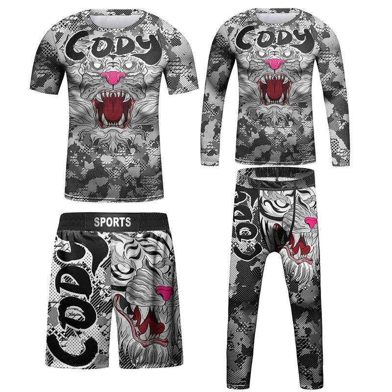 4PCS-Sports-Set-Bjj-Rashguard-Kids-MMA-Compression-Shirt-Pants-Shorts ...