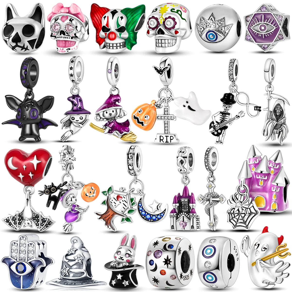 925-Sterling-Silver-Halloween-Dangle-Skeleton-Witch-Devil-s-Eye-Skull ...