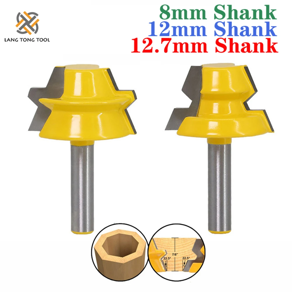 8/12/12.7mm Milling Cutter 2PCS Lock Miter 22.5 Degree Glue Joinery ...