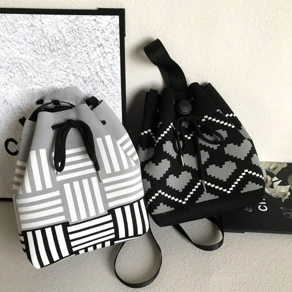 Open Drawstring Buckle Knitted Shoulder Bag Fashion Shoulder Bag Tote ...