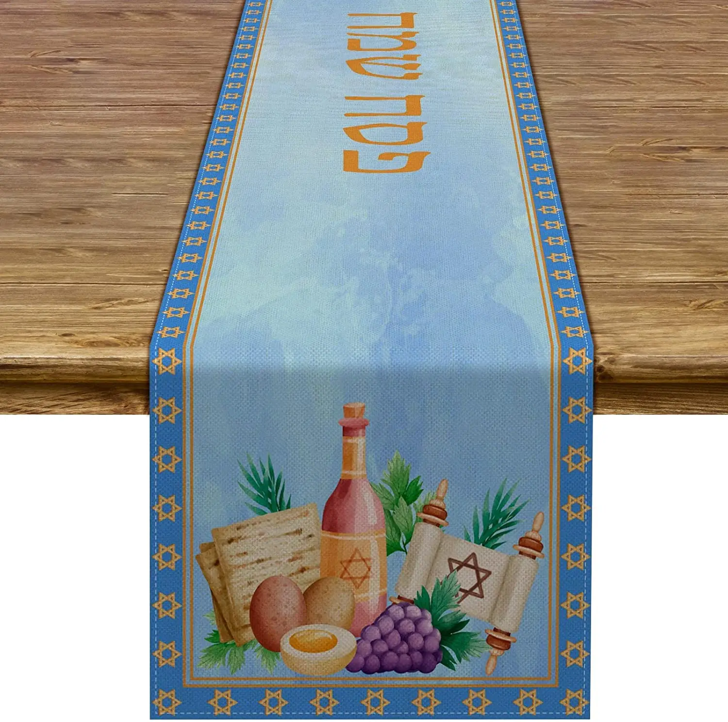Passover-Linen-Table-Runner-Pesach-Seder-Matzoh-Red-Wine-Star-of-David ...