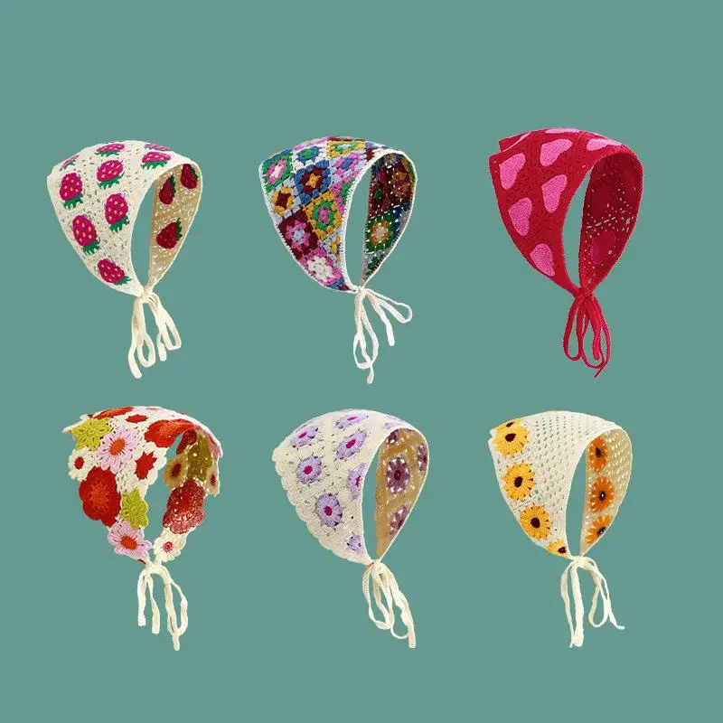 Knitted-Triangle-Headband-Korean-Hollow-Triangle-Scarf-Handmade-Crochet ...