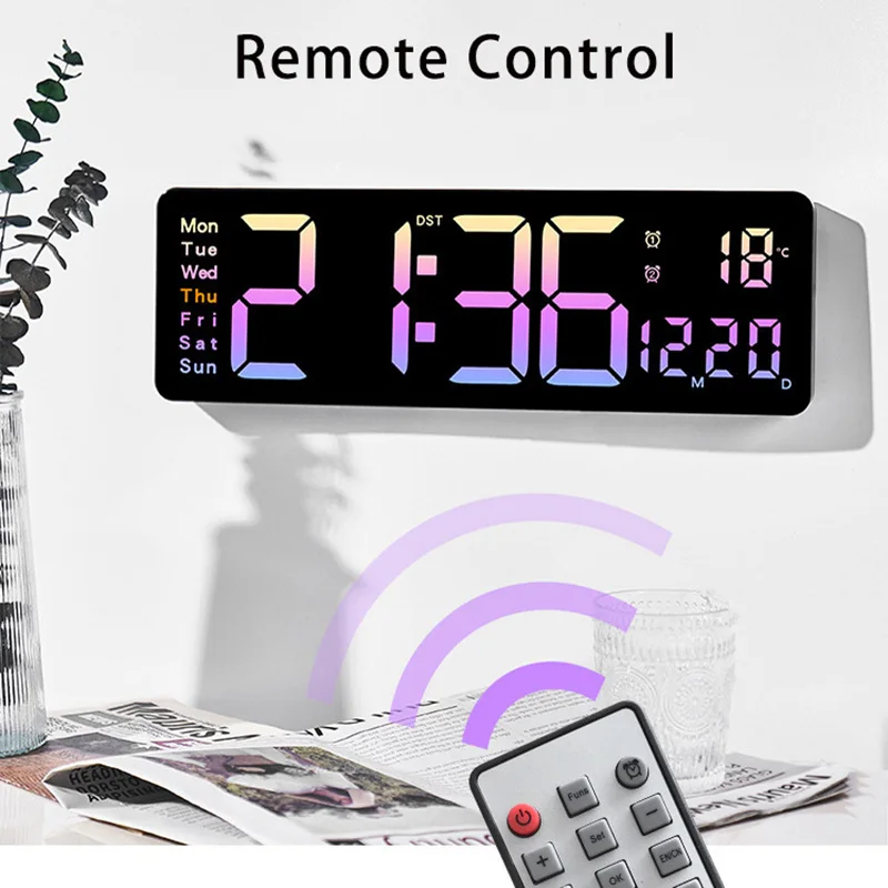 Digital-Wall-Clock-16inch-Large-Alarm-Clock-Remote-Control-Date-Week ...