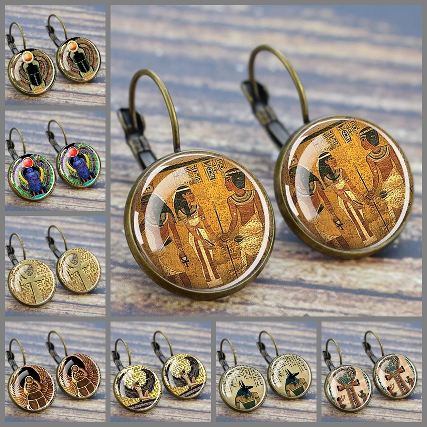 Ancient-Egyptian-Earrings-Isis-Cleopatra-Dome-Glass-Inlaid-Vintage ...