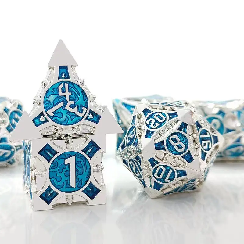 7 Pcs Cosplay D4-D20 DND Brass Gold Polyhedral Sharp Edge Casino Dice ...
