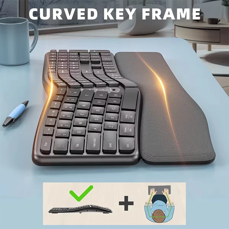 Ergonomic Keyboard with Cushioned Wrist and Palm Rest, Rechargeable ...