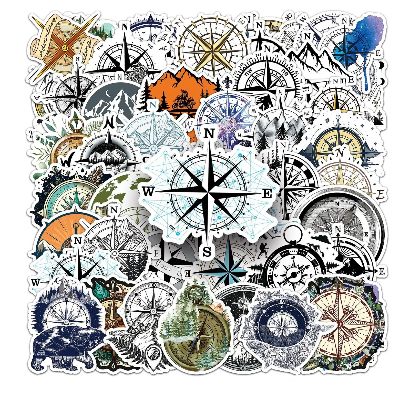 50pcs-Vintage-Compass-Stickers-suitcase-skateboard-guitar-DIY ...