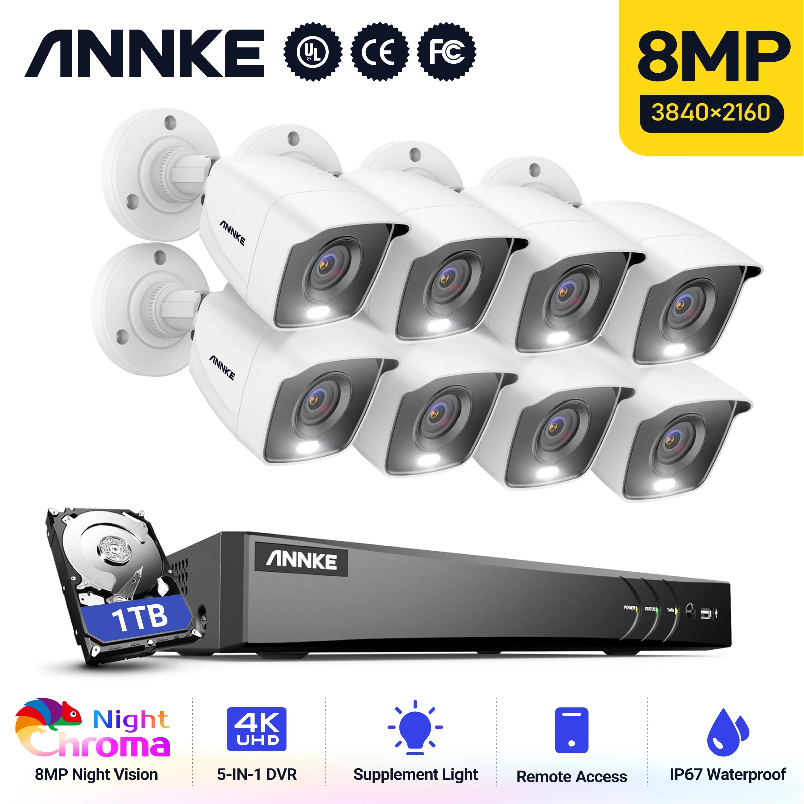 ANNKE FC800 4K Ultra HD 8CH DVR Security Camera System with 8PCS Full ...