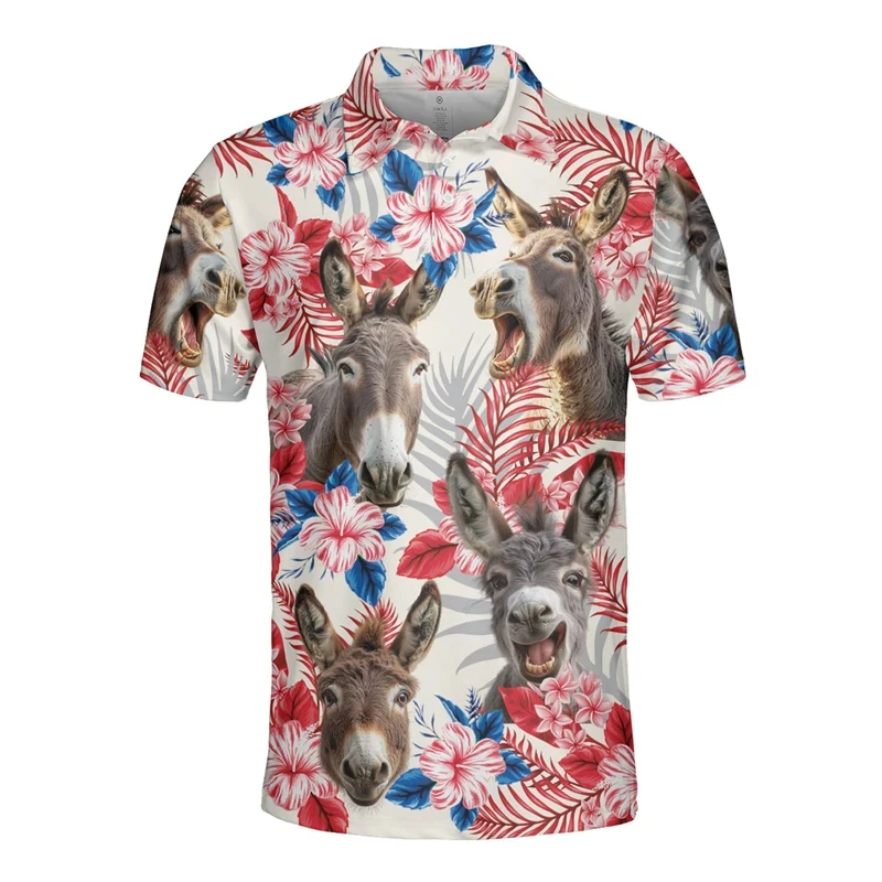 Farm-Animal-Donkey-3D-Print-Short-Sleeve-Polo-Shirts-For-Men-Clothes ...