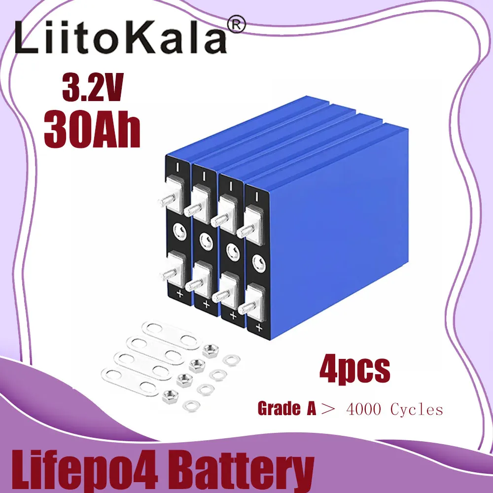 Liitokala 3.2v 30ah Lifepo4 Bateria Bateria Fosfato De Ferro Ciclos Profundos Para Diy 12v 24v ...
