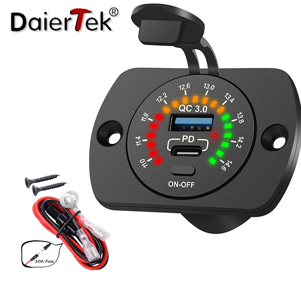 DaierTek 12V USB Car Charger Socket PD Type C QC3.0 Quick Charger 12V ...
