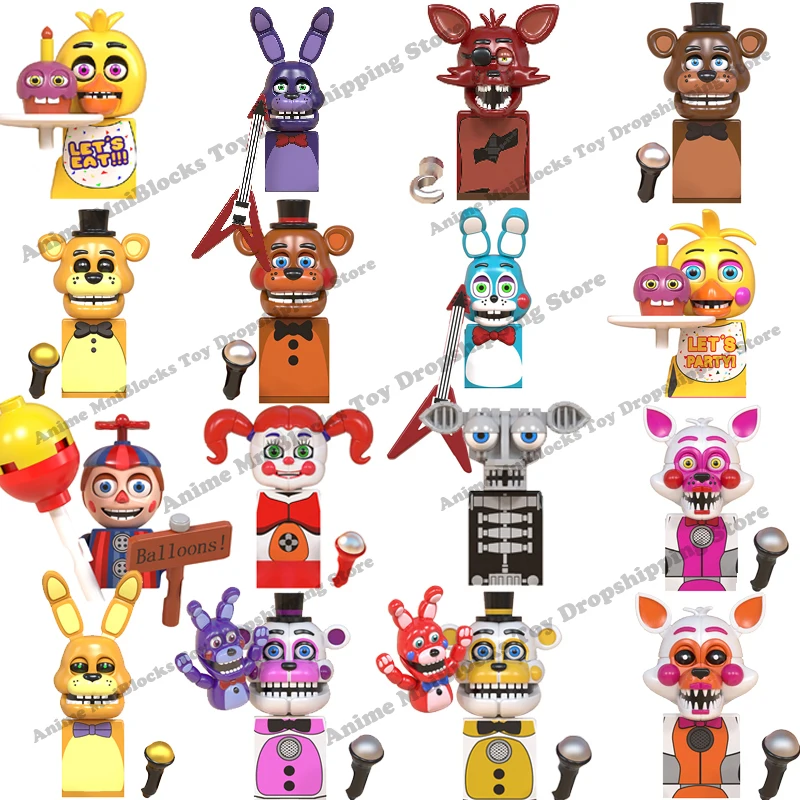 WM6074 WM6097 mini bricks FNAF Game Figure Chica Bonnie Foxy Freddy ...