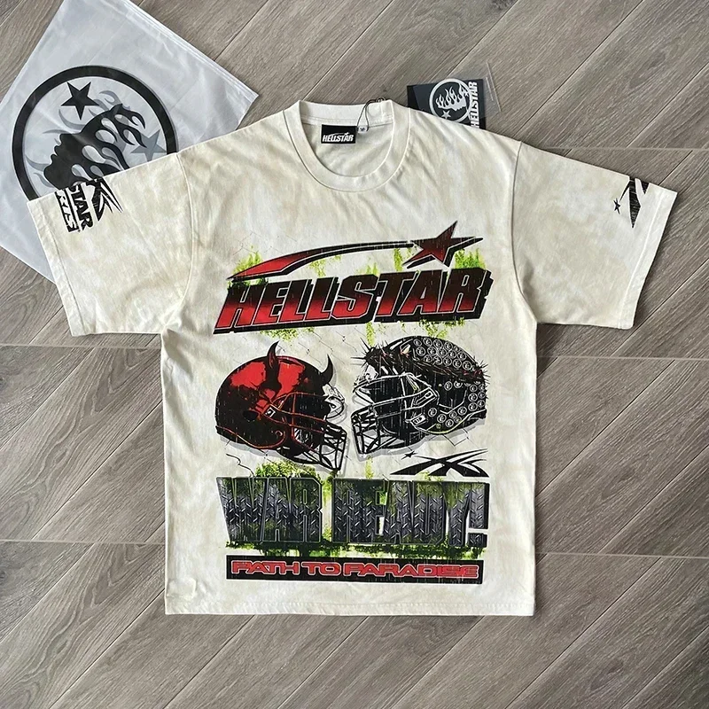 Hellstar-Studios-War-Ready-Skull-helmet-tie-dye-short-sleeved-cotton-T ...
