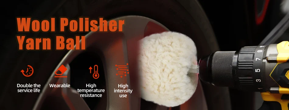 SPTA 4" Genuine Wool Buffing Ball Polishing Ball Hex Shank Turn Power ...