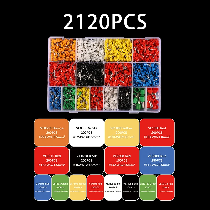 2120PCS-Boxed-Series-Insulated-Terminal-Block-Cord-End-Crimping-Sleeve ...