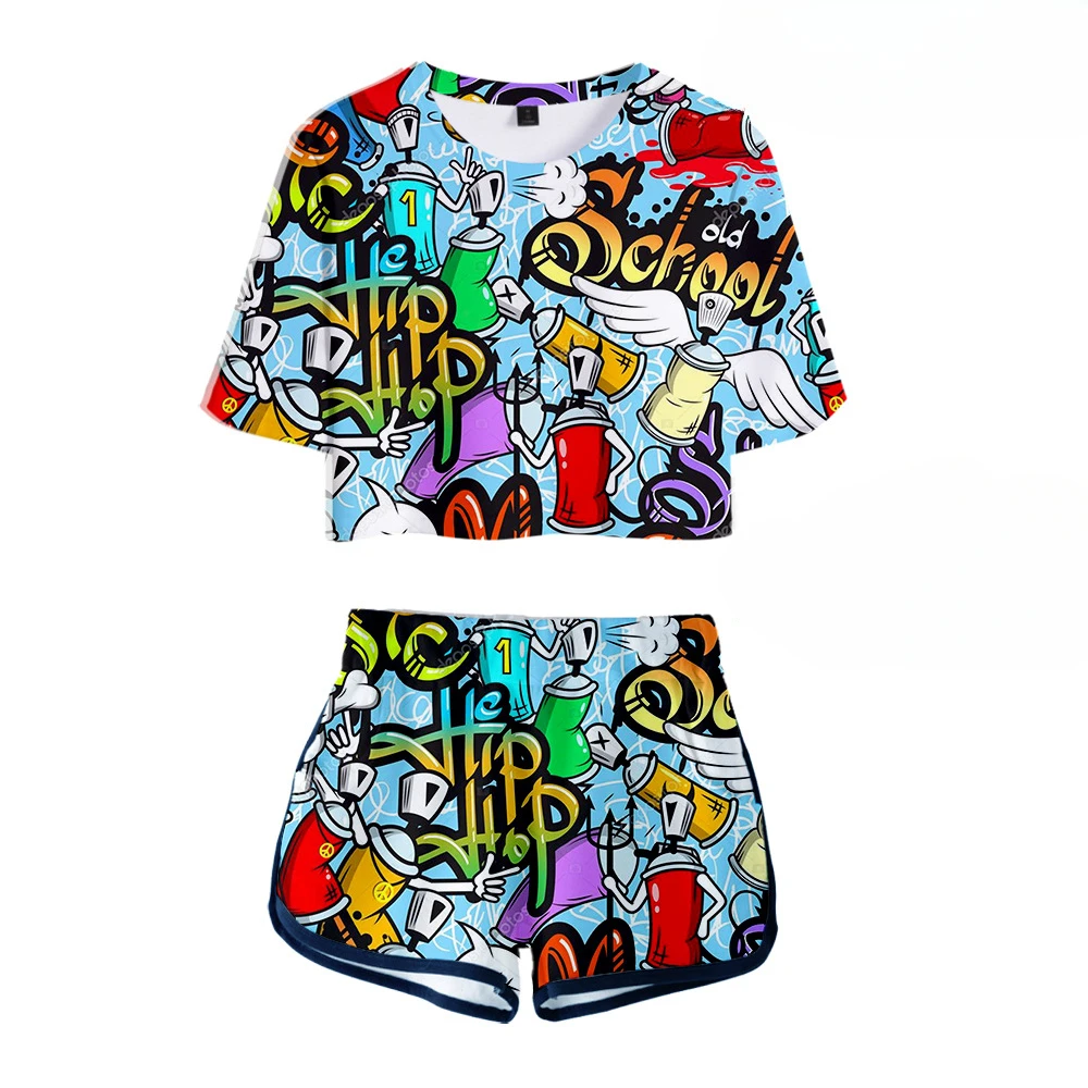 Graffiti-3D-Print-Ladies-Tracksuit-2-Piece-Outfits-for-Women-Crop-Top ...